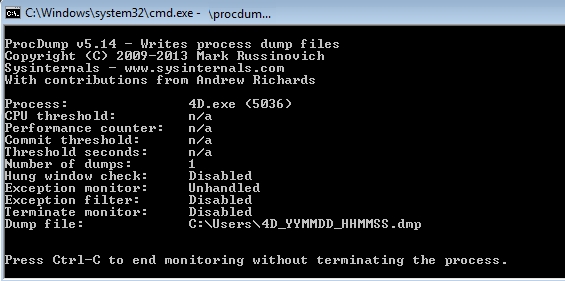 procdump.exe -e -ma 5036 C:\Users\